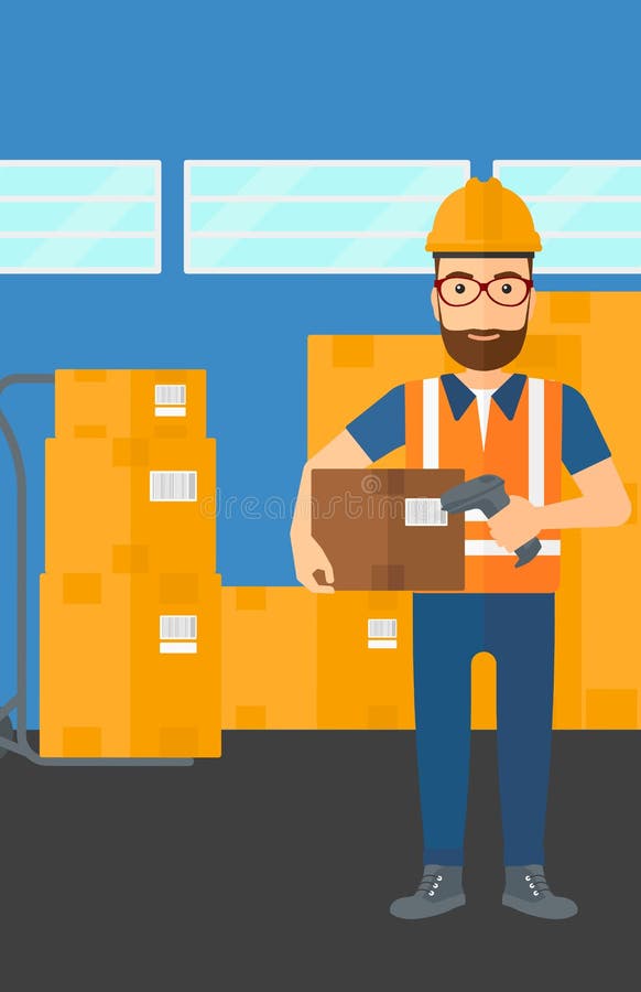 Worker Checking Barcode on Box. Stock Vector - Illustration of beard ...
