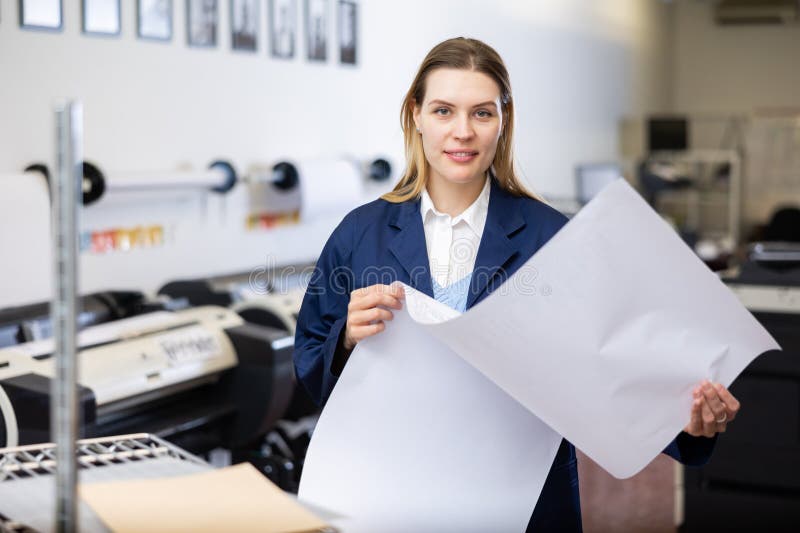 Worker Checking Paper in Printing Press Workshop Stock Image - Image of ...