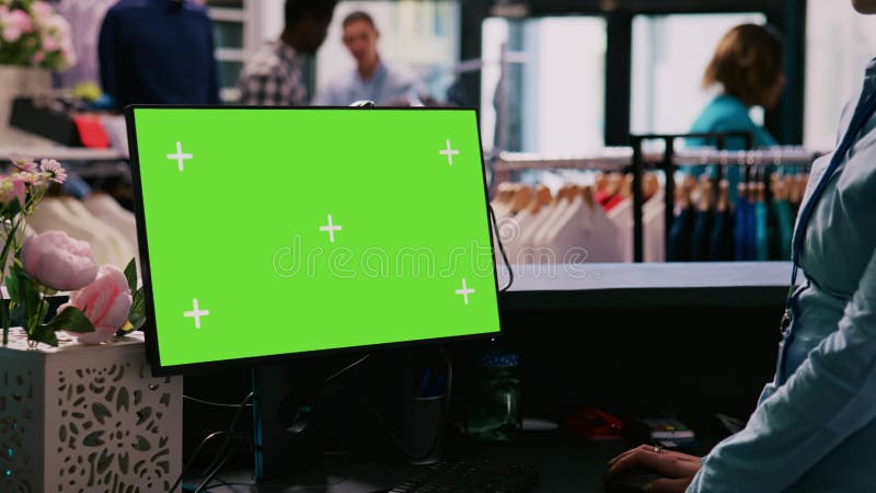 Worker Checking Pc with Green Screen Stock Footage - Video of store ...