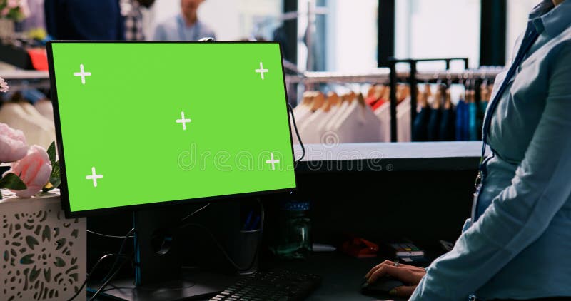 Worker Checking Pc with Green Screen Stock Image - Image of shopping ...