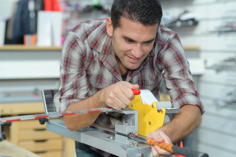 Worker Checking Quality Processed Tool Using Precise Optical Device ...