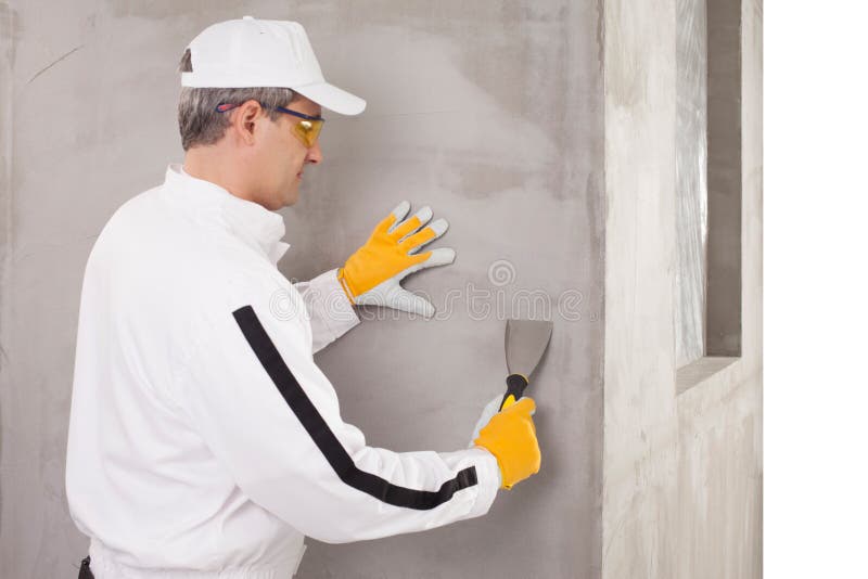 Plasterer at Indoor Wall Work Stock Photo - Image of professional ...