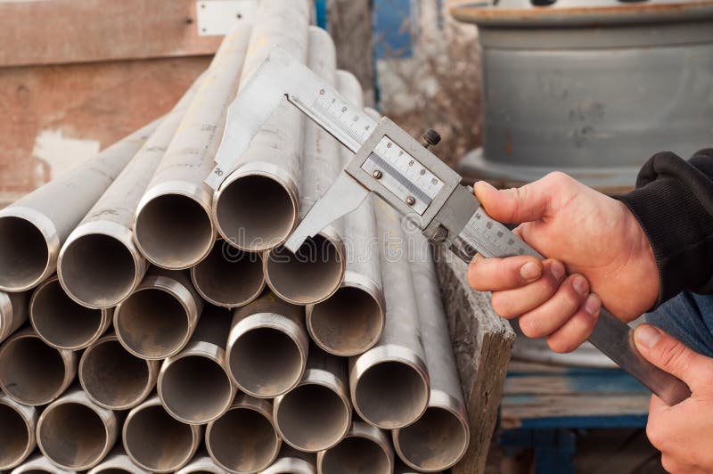 Measuring Diameter On Lathe Stock Photo - Image of machine, working ...