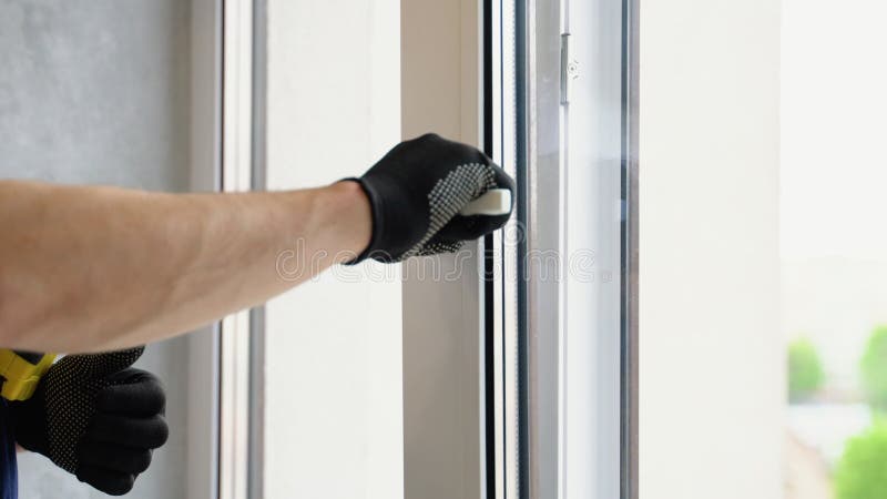 Worker Checks System of a Window Lock in Hotel. the Concept of ...