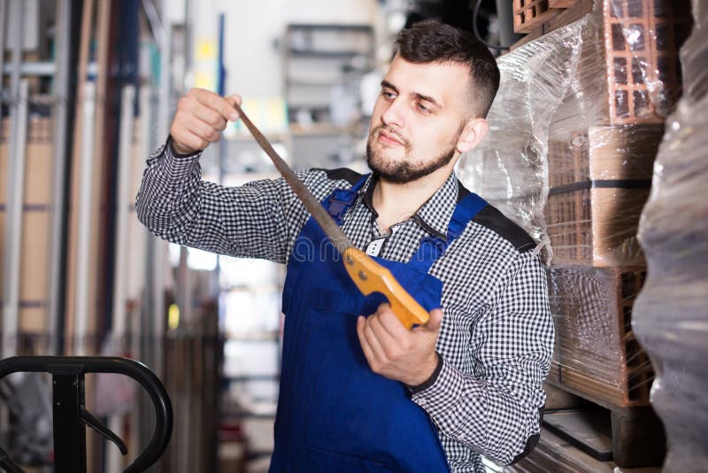 Worker Checks the Tool before Working Stock Image - Image of industry ...