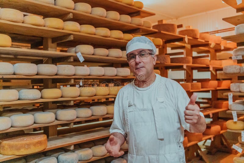 A Worker at a Cheese Factory Sorting Freshly Processed Cheese on Drying ...