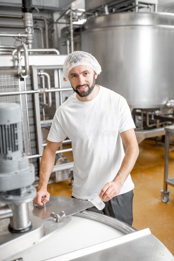 Worker at the Cheese Manufacturing Stock Photo - Image of processing ...