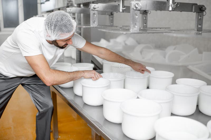 Worker at the Cheese Manufacturing Stock Photo - Image of form ...