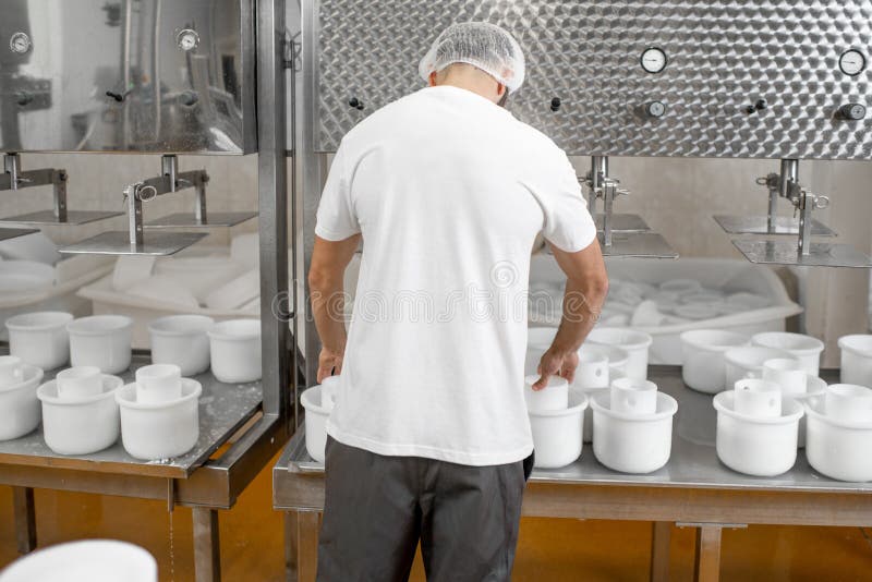 Worker at the Cheese Manufacturing Stock Image - Image of machine ...