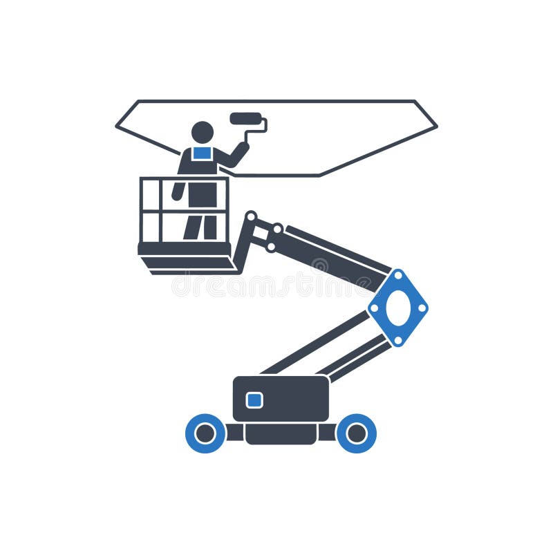 Worker on Cherry Picker Icon Stock Illustration - Illustration of ...