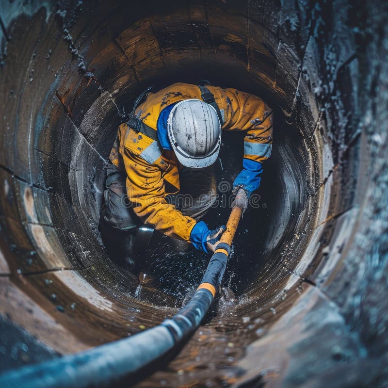 A Worker Clad in Protective Gear Performs Maintenance in a Confined ...