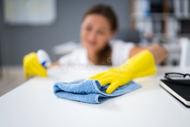 Worker Cleaning Desk with Rag Stock Photo - Image of labor, chores ...