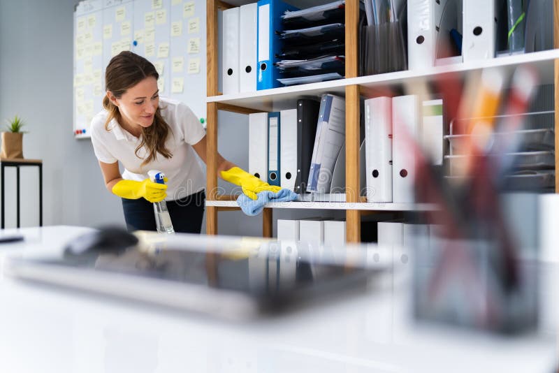 Worker Cleaning Desk with Rag Stock Photo - Image of sponge, protection ...