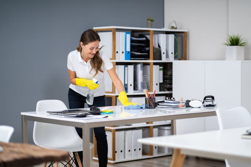 Worker Cleaning Desk with Rag Stock Image - Image of janitor, uniform ...