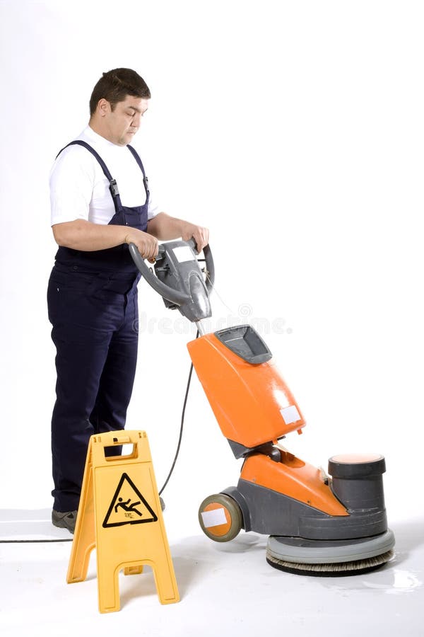 A Worker is Cleaning Floor with Cleaning Stock Photo - Image of ...