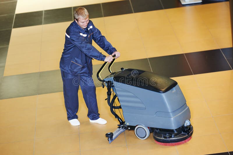 Worker Cleaning Floor with Machine Stock Image - Image of house ...