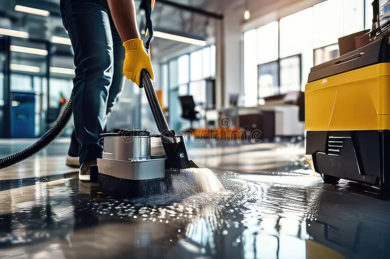 A Worker Cleaning Floor with Washing Machine Stock Image - Image of ...