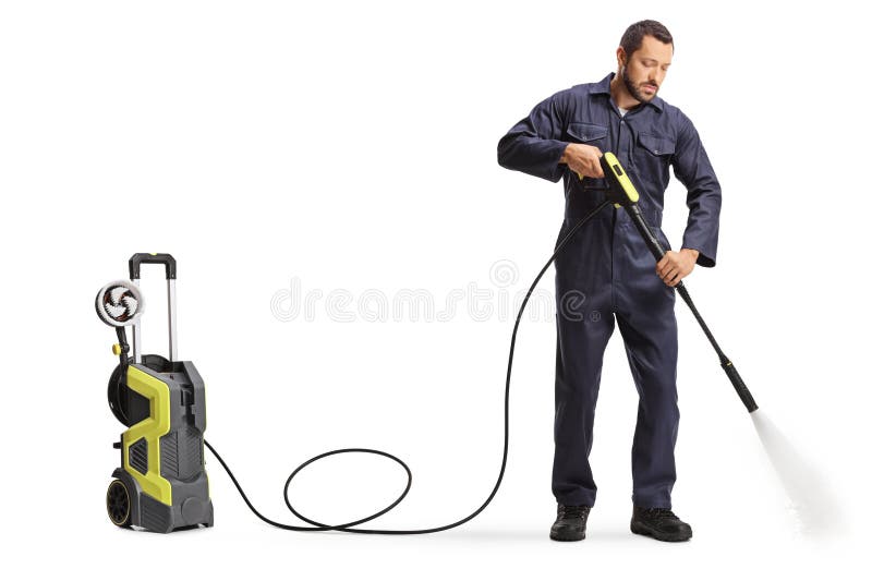 Worker Cleaning with a High Pressure Washer Machine Stock Image - Image ...