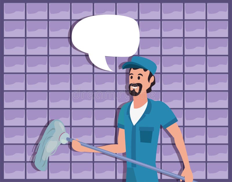 Worker Cleaning Man Mop Vector Ilustration Stock Illustration ...