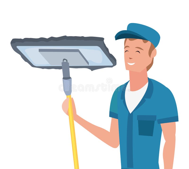 Worker Cleaning Man Mop Vector Ilustration Stock Illustration ...