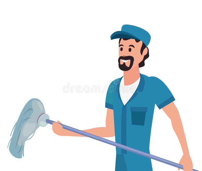 Worker Cleaning Man Mop Vector Ilustration Stock Illustration ...