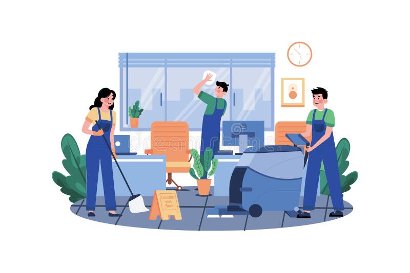 Worker Cleaning Office Illustration Concept on White Background Stock ...