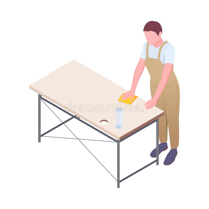 Worker Cleaning Table Composition Stock Vector - Illustration of ...