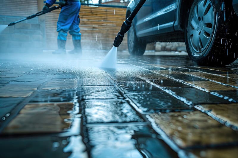 Worker Cleaning with Water Under High Pressure. Generative AI Stock ...