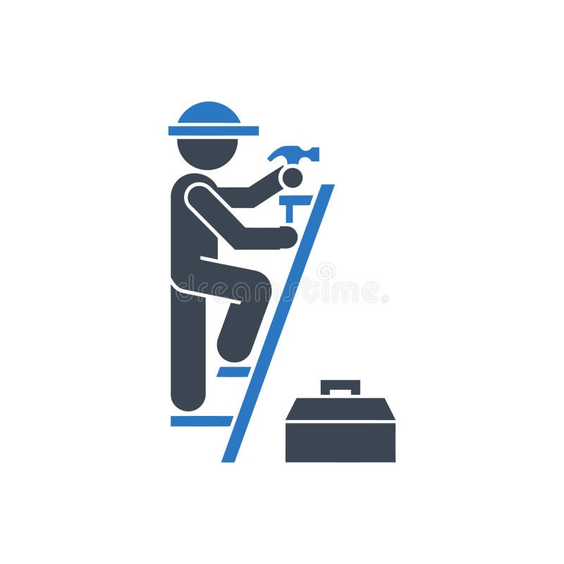 Worker Climbing Ladder Icon Stock Vector - Illustration of icon, repair ...