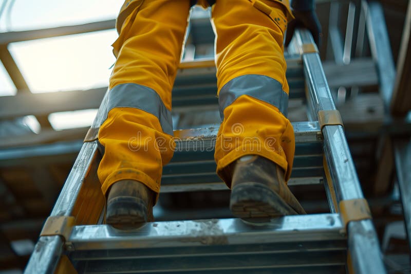Worker Climbing Ladder in Protective Boots Stock Image - Image of ...