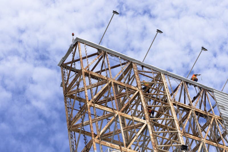 Worker Climbing on Metal Structure Billboard , Can Be Used As a ...