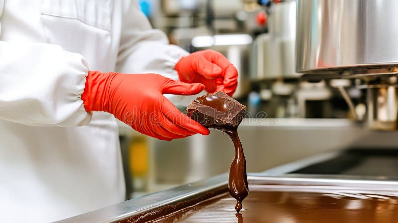 Worker Coating Chocolate Bar in Factory Stock Photo - Image of uniform ...
