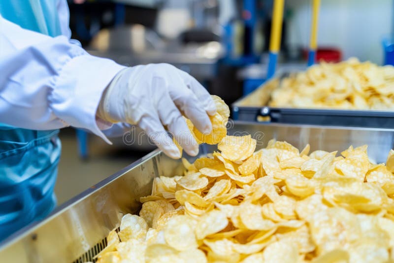 Worker Collecting a Sample of Chips for Quality Testing Stock Image ...