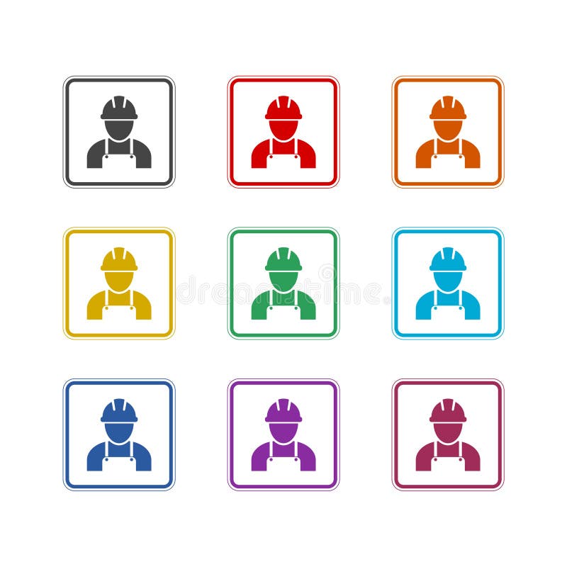 Worker Color Icons Set Isolated on White Background Stock Vector ...