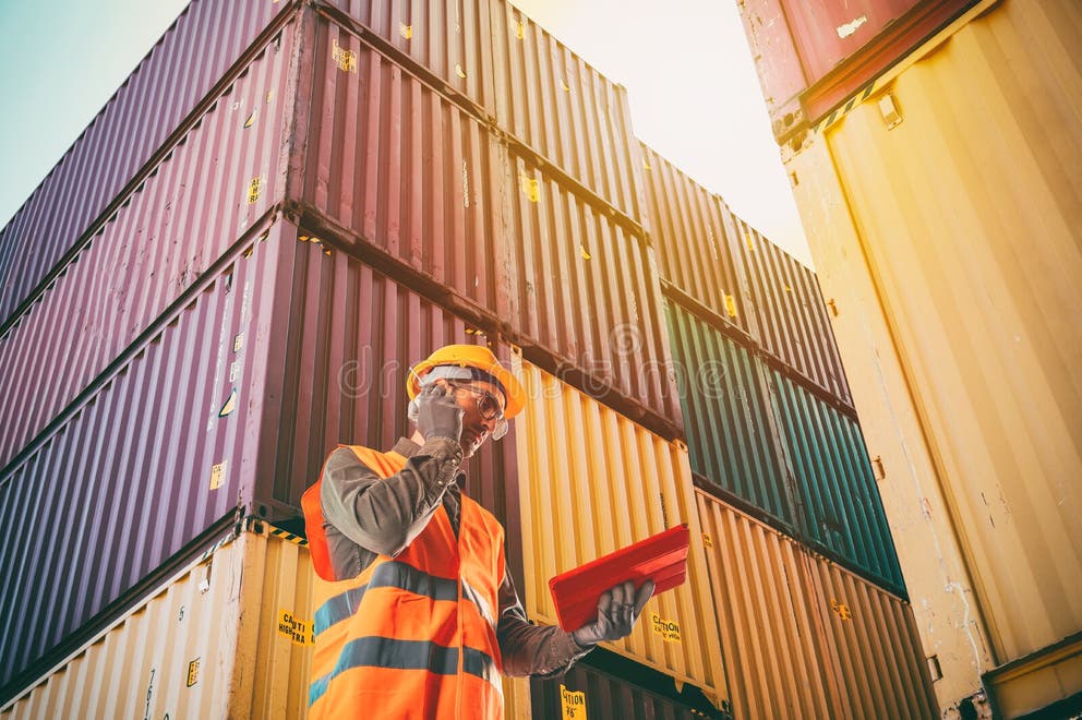 Worker Communicate Using Radio To Control Loading Containers at Port ...