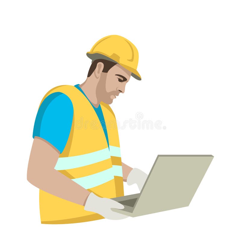 Worker at the Computer Face Head Vector Illustration Profile Stock ...