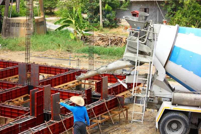 Worker with Concrete Mixer Machine Editorial Photography - Image of ...