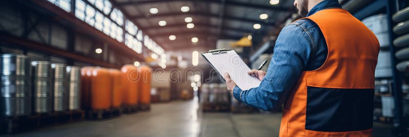 Worker Conducting Inventory Check in a Warehouse Filled with Storage ...