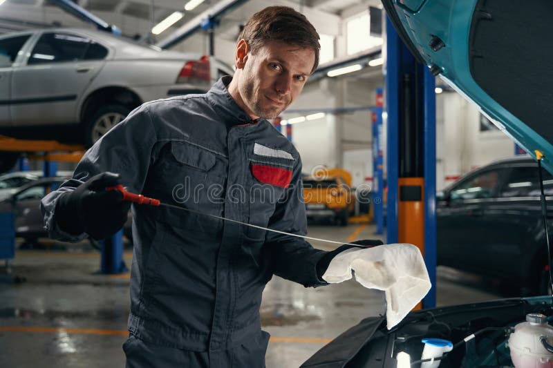 Worker Conducts Full Technical Inspection of Machine Stock Image ...