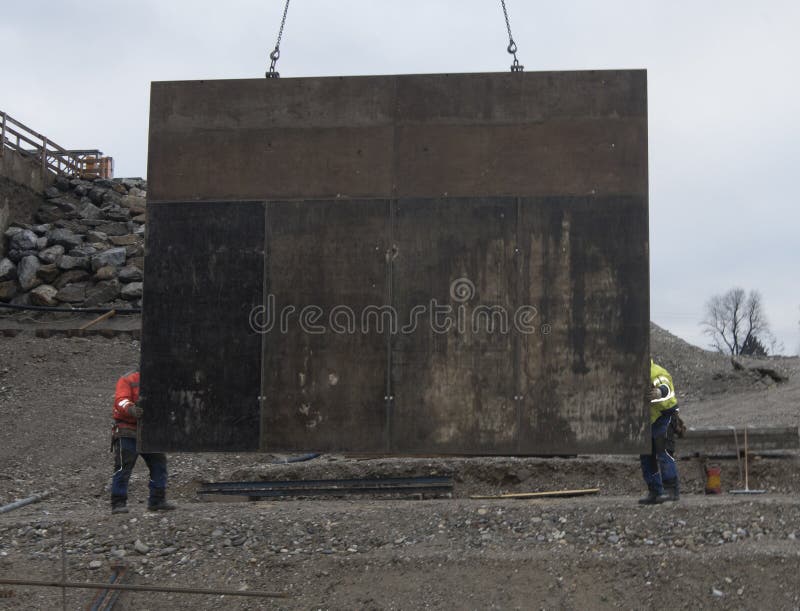 Worker with Construction Crane with Heavy Load Stock Image - Image of ...
