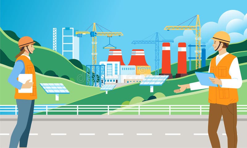 Worker Construction Factory Solar Panel Site Check by Field Supervisor ...