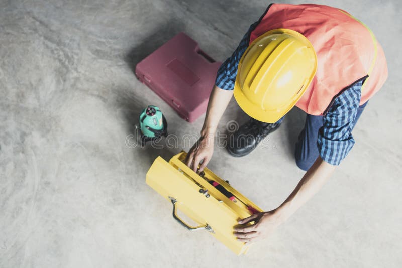 Worker Construction Finding Craftsman Tools in Toolbox Indoors a Stock ...