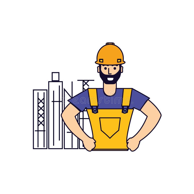 Worker Construction Man with Cityscape Stock Illustration ...