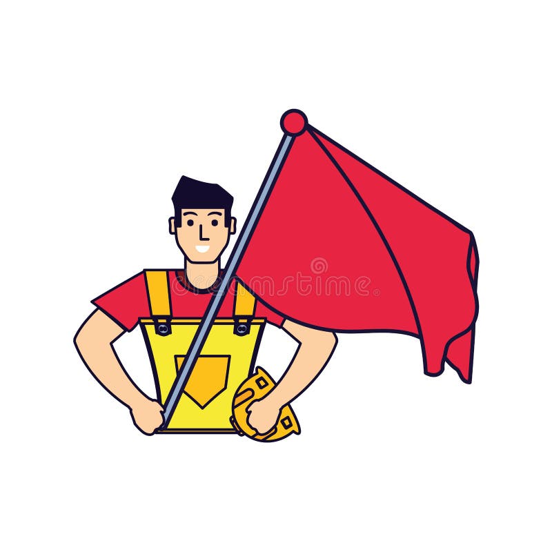 Worker Construction Man with Flag Stock Illustration - Illustration of ...