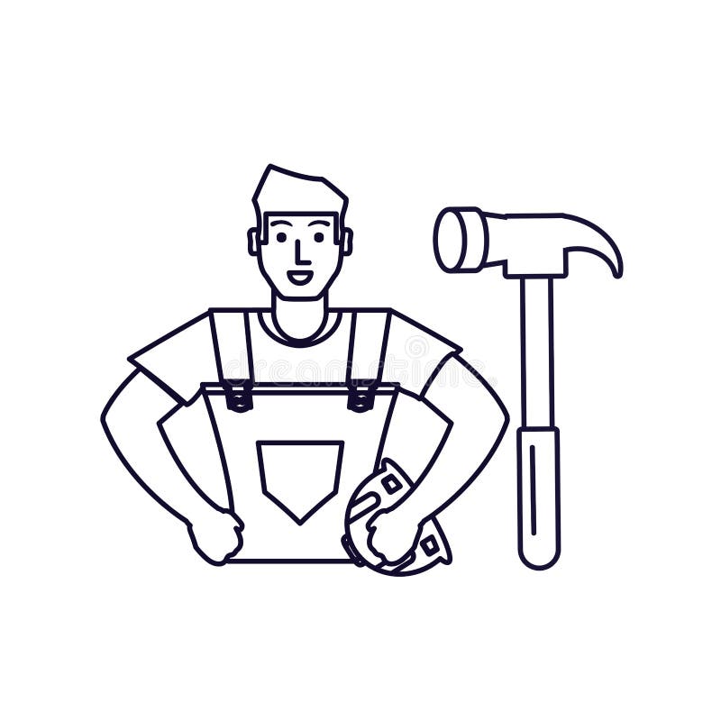 Worker Construction Man with Hammer Tool Stock Illustration ...