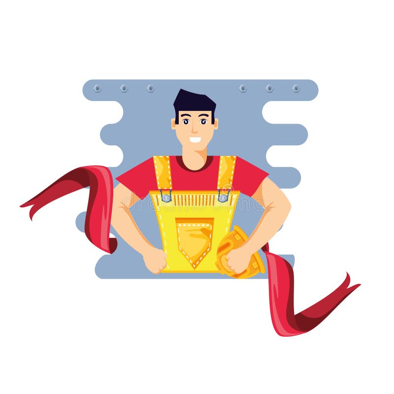 Worker Construction Man with Ribbon Stock Illustration - Illustration ...