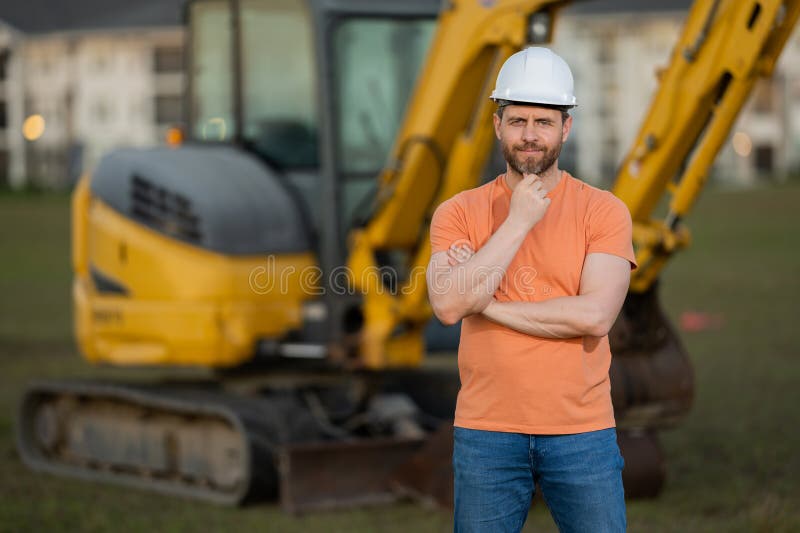Worker at Construction Site. Builder Constructor in Hardhat ...