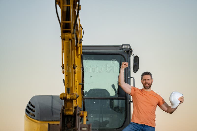 Worker at Construction Site. Builder in Hardhat. Construction Man with ...