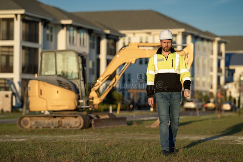 Worker at Construction Site. Builder in Hardhat. Construction Man with ...