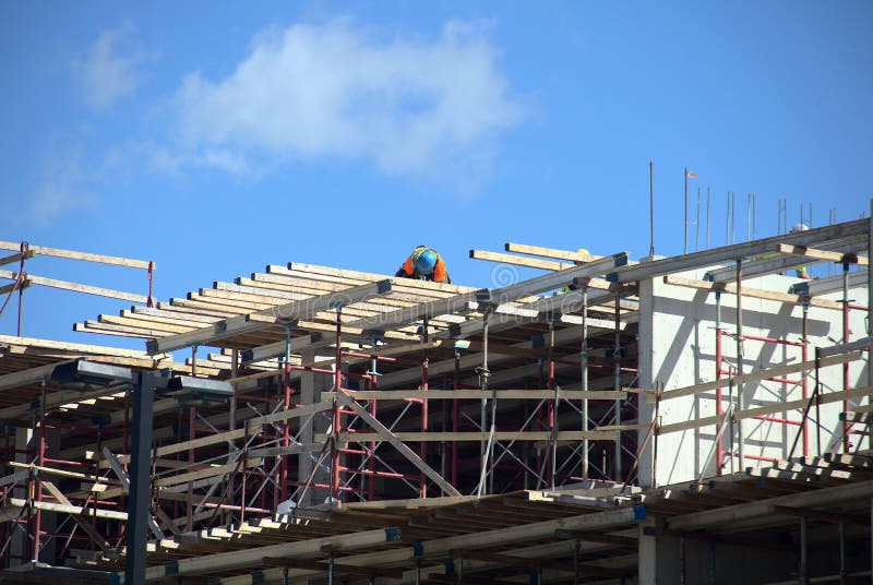 Worker on Construction Site Building House Development Metal Structure ...